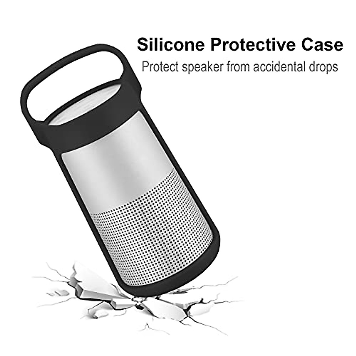 Silicone Case Compatible with Bose SoundLink Revolve/Bose SoundLink Revolve (Series II), TXEsign Travel Carrying Case with Handle Cover Protective Pouch (Black)