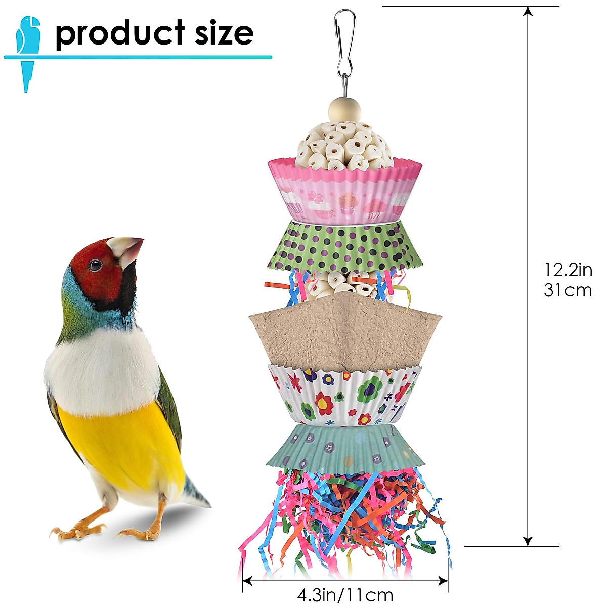 Bissap Conure Toys, Bird Parrot Foraging Shredder Hanging Toys 2 Sola Balls Wooden Block Tassels with Bell for Small Parrots Parakeets Conures Cockatiels Love Birds Cage Toy