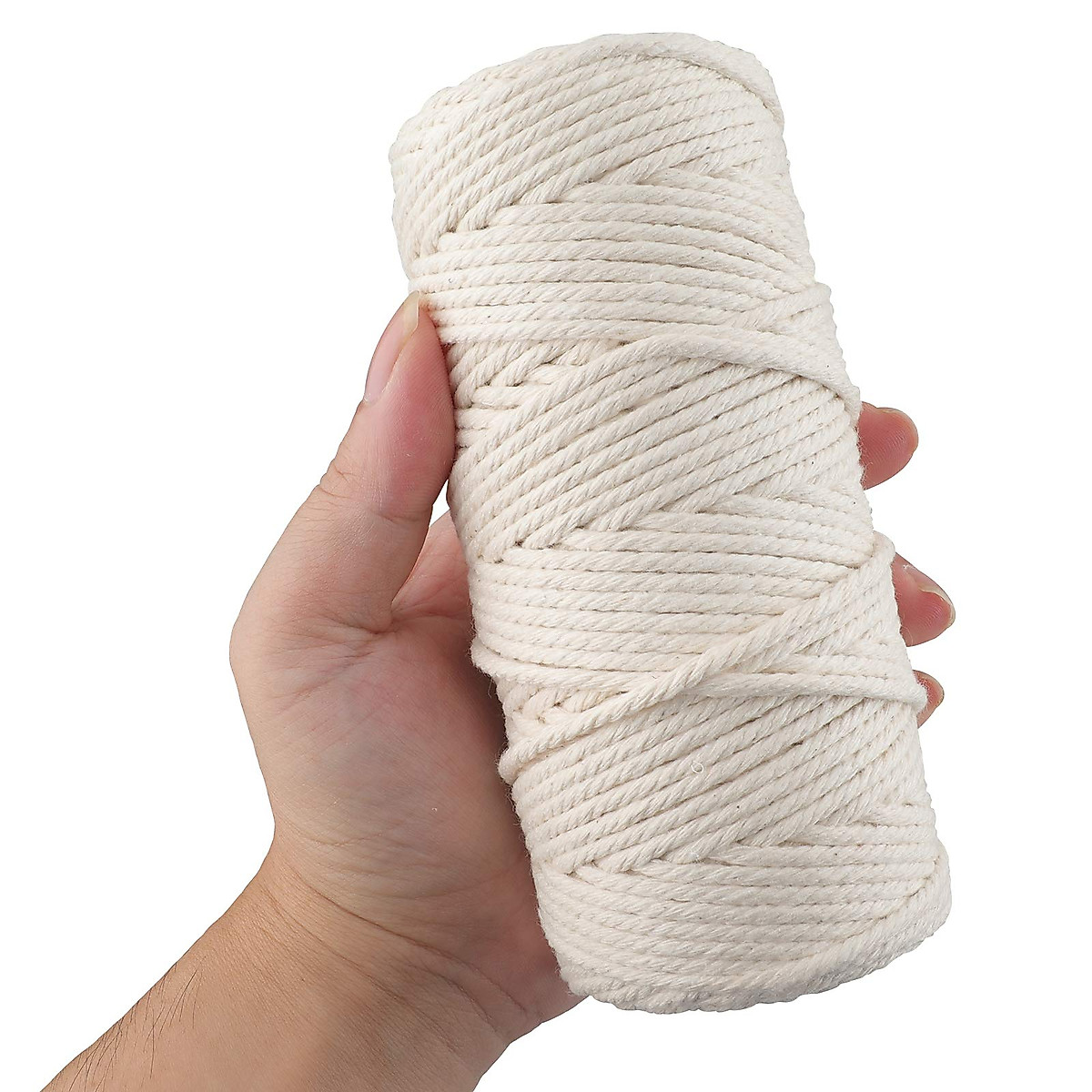 jijAcraft Macrame Cord,3mm x 328 Feet Cotton Macrame Cord,Natural White Cotton Cord Macrame Supplies,Macrame Rope Craft Twine String for Macrame & Knitting,Plant Hangers,Wall Hanging,Craft (Beige)