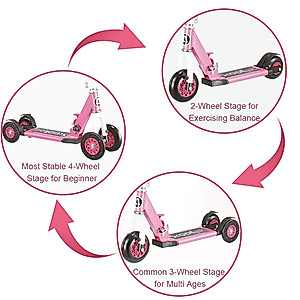 Albott Kid Scooter My 1st Scooter Folding Removable 4 Wheel Scooters for Kids 3 Growth Stage Transformer Toddler Scooters Age 3-5 (Pink)