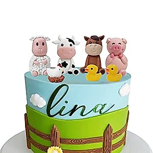 Farm Animal Cake Topper with Cow Horse Sheep Pig Duck Hen for Farm Animal Theme Birthday Baby Shower Party