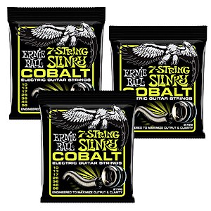 3 PACK Ernie Ball 2728 COBALT Slinky Electric Guitar Strings 7-string set 10-56