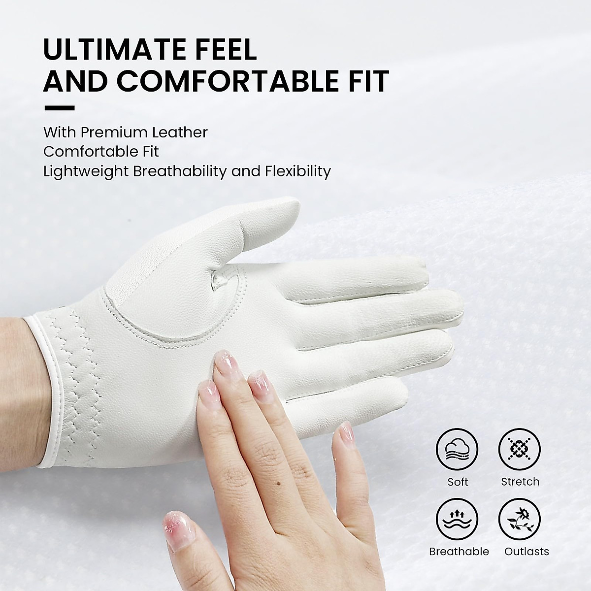 FINGER TEN Women’s Leather Golf Glove with Ball Marker Extra Grip 1 Pack, Left Right Hand Pink Fit Woman Girl, Size Small Medium Large XL (Small, Left)