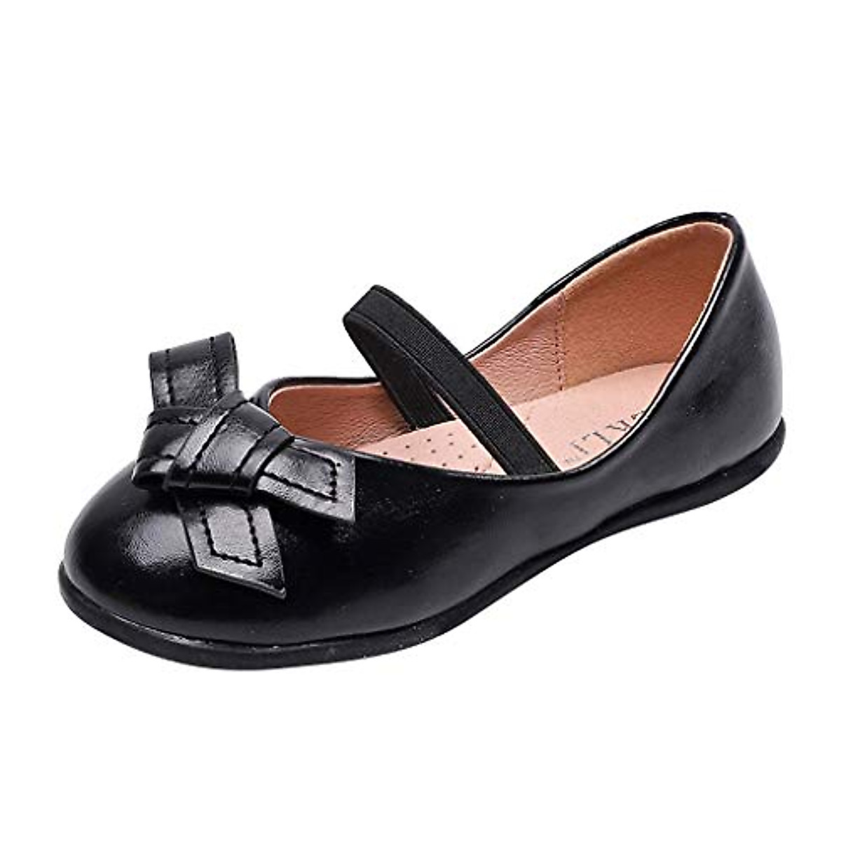 Diufon Autumn Baby Shoes Comfortable Princess Shoes Children Flat Soft Soft Bow Shallow Single Shoes Fashion Casual Peas Elastic Band Shoes (7.5-8 US M Little Kids, Black)