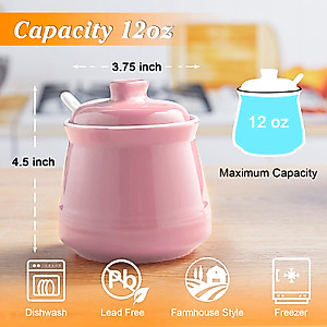 DAYYET Sugar Bowl with Lid and Spoon - 12 oz Ceramic Sugar Bowl with Spoon - Sugar Container for Coffee Bar - Sugar Jar Sugar Dispenser Bowl - Pink Kitchen Decor and Accessories