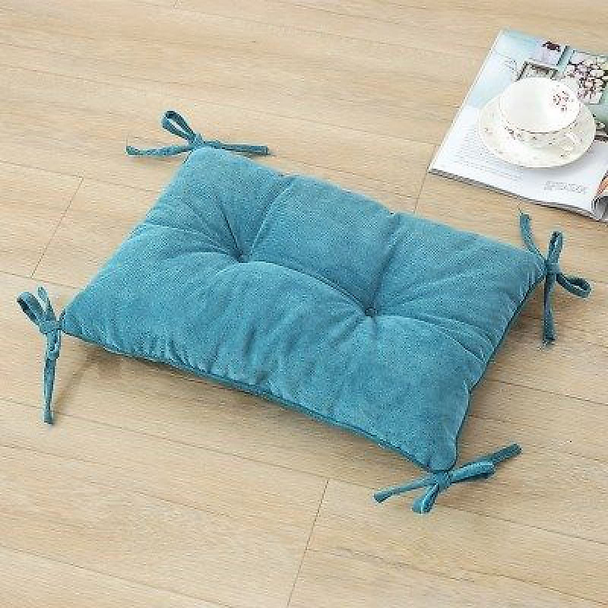 Corduroy Saddle Stool Cushions Bar Stool Cushion Soft Non-Slip Rectangular Cushions with Machine Washable Laces(Blue,2)