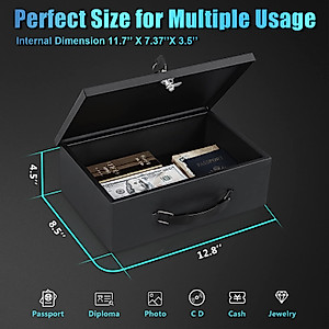 xydled Fire Resistant Safe Fire Safe Box with Key Lock for Home Office Security Storage for Valuables Documents,12.8 x 8.5 x 4.5 Inch,Black