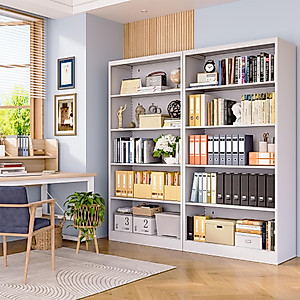 YILFANA Bookshelf,White Metal Bookshelves,33" Wide Open Bookcase with Adjustable Storage Shelves,66" Tall Book Shelf for Bedroom Living Room Home Office,5 Tier Bookcases