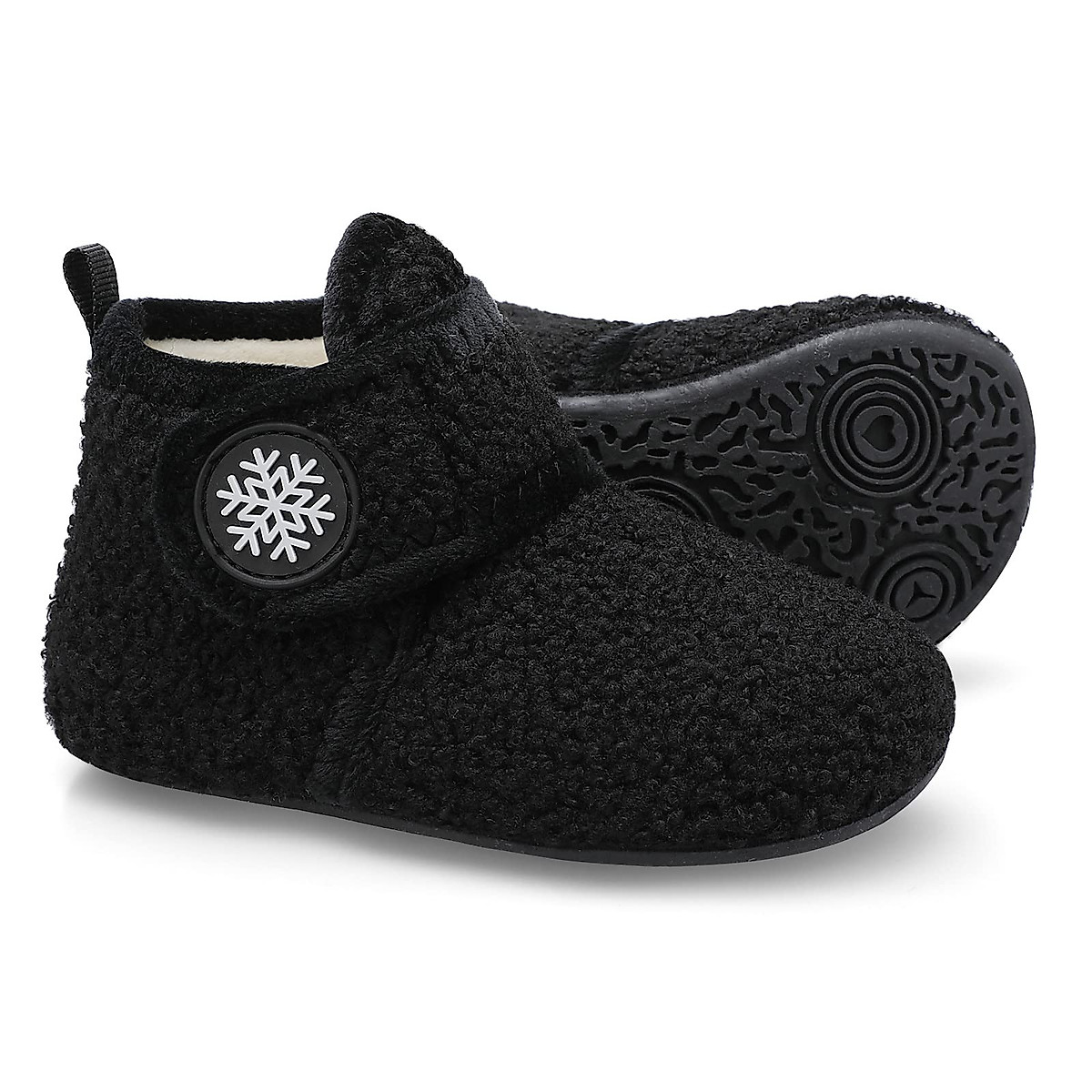 Scurtain Unisex Kids Toddler Slippers Socks Fleece Slippers for Boys Girls Baby Artificial Woolen Booties with Non-Slip Rubber Sole baby slippers baby boy slippers Black 3.5-4.5 Infant