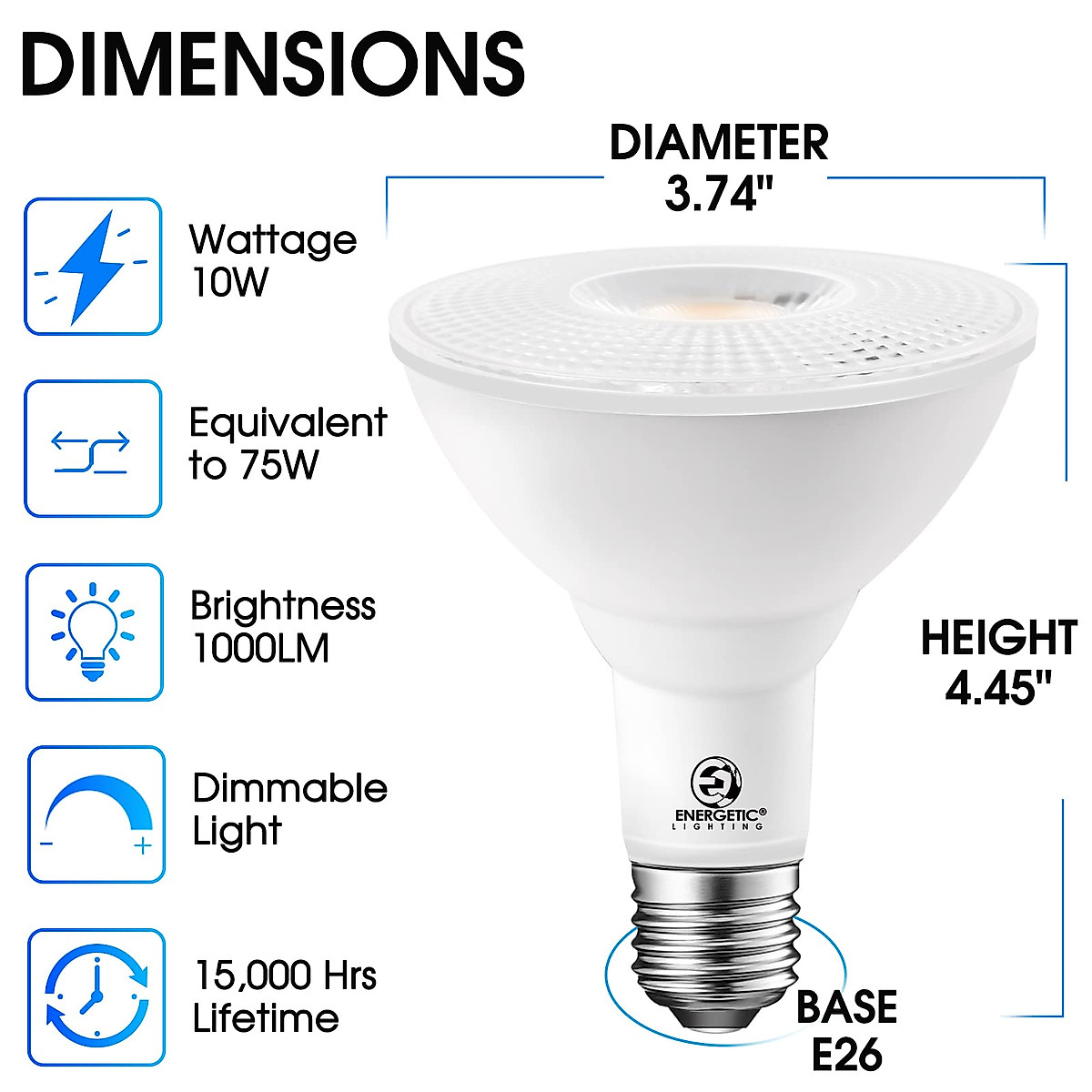Energetic 10 Pack PAR30 LED Bulbs, Flood Light Outdoor Indoor 75 Watt Equivalent 10W Dimmable,5000K Daylight,1000 Lumens,E26 Base,IP65 Waterproof LED Recessed Light Bulbs for Security