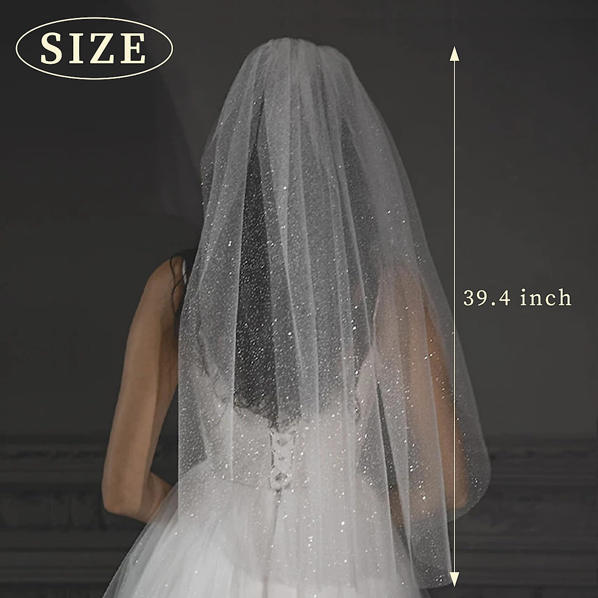 YAEISM Bride Wedding Veil White Glitter Cathedral Veil Sparkly Bachelorette Veil Fingertip Bridal Long Star Light Tulle Veils with Metal Comb for Brides and Women