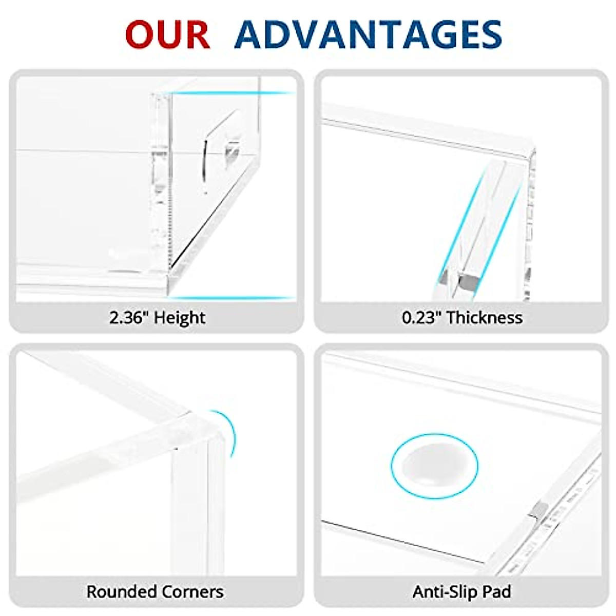 KOTEMON Acrylic Serving Tray with Handles-12x12x2.36Inch-Decorative Tray Letter Tray Organizer for Ottoman Coffee Table Countertop, Clear