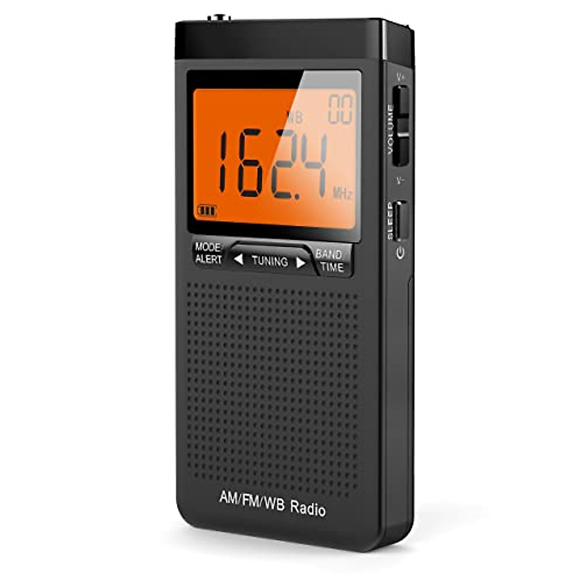 Maoye AM/FM Weather Alert Radio Portable Transistor NOAA Radio with Best Reception Operated by 2 AAA Batteries Big Digital Screen Stereo Earphone Jack Time Setting Pocket Radio (Black)