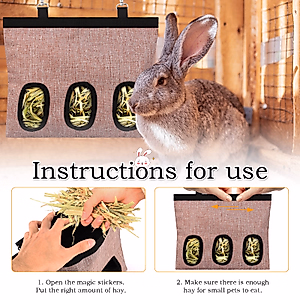Bunny Hay Feeder Bag，Rabbit Hay Feeder Bag for Cage Guinea Pig Timothy Hay Dispenser Storage Manger Hanging Large Less Waste for Bunny (Light coffee color)