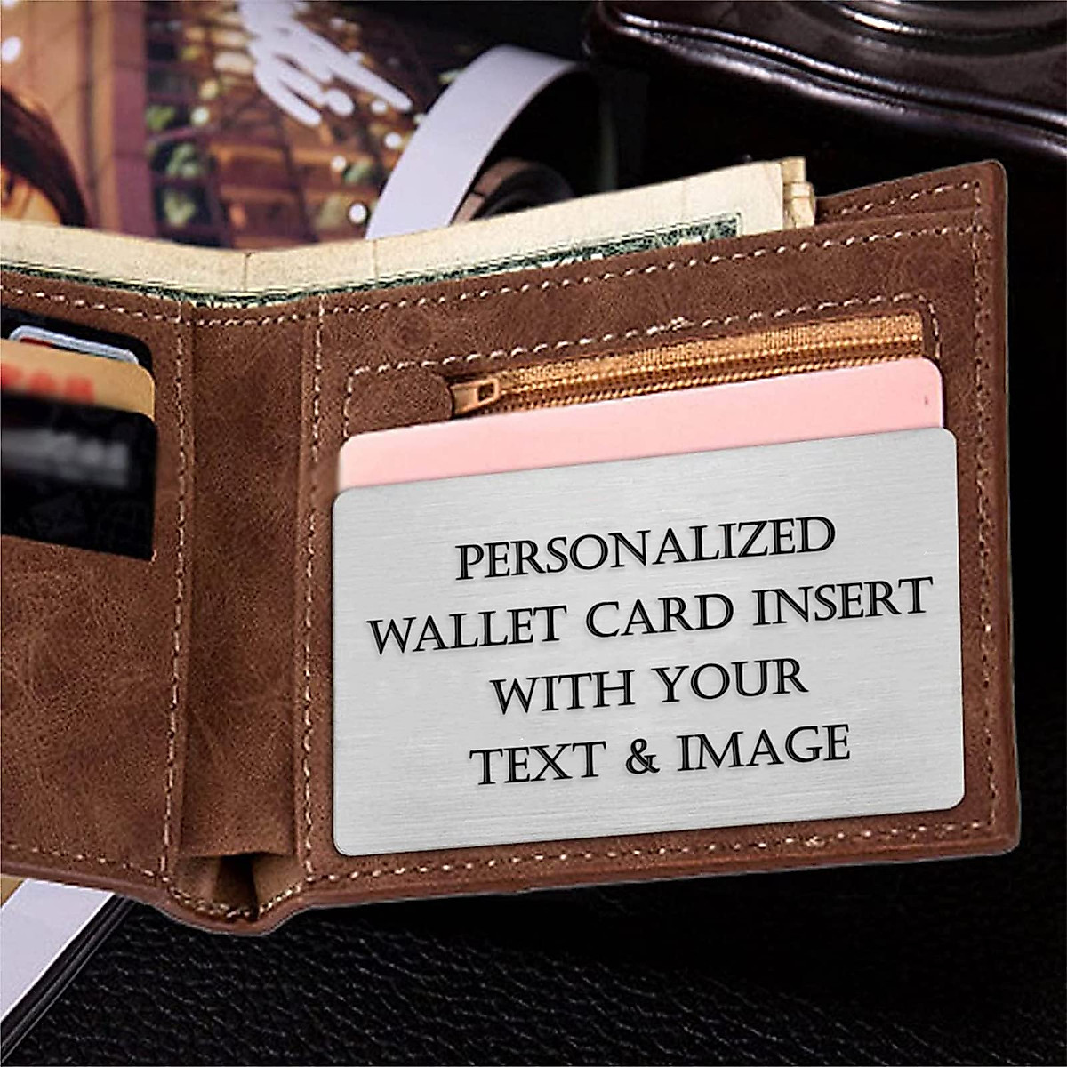 EAQ Personalized Wallet Insert, Custom Engraved Metal Card with Design, Message Card Gift for Dad, Husband, Boyfriend - Custom