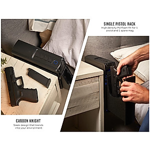 RPNB Gun Safe,Mounted Biometric Nightstand Handgun Safe with Quick Access Sliding Door, Pistol Safes for Wall Bedside Desk Vehicle with the Fingerprint, Keypad, Pistol Holder,Carbon Knight Series