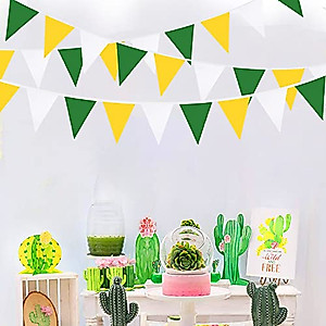 32Ft Yellow Green White Pennant Banner Fabric Triangle Flag Bunting Garland for Spring Summer Party Decorations Birthday Wedding Engagement Baby Shower Tea Party Outdoor Garden Hanging Decorations