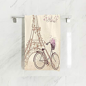 VIKKO Towels Hand Washcloths Polyester Fingertip Towel with Single-Sided Printing for Home Hotel Bathroom Decoration - 30x15 Inch (Bonjour Paris)