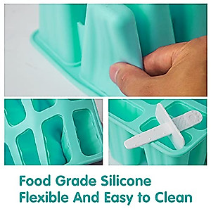 Popsicle Molds 12 Cavities BPA Free Silicone Popsicle Molds, Reusable Popcicale Mould Silicone for Kids, Ice Pop Molds Silicone Popsicle Maker Homemade Ice Cream Mold (Green)