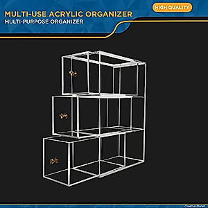 Creative Planet Acrylic Drawer Organizer Designer Collection 3 Level Storage Drawers for Cosmetics, Sunglasses, Makeup Gift for Women, Men, Girls (3-Level-L, Transparent)