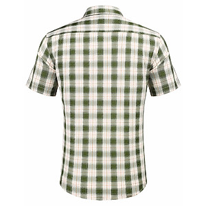 COOFANDY Men's Short Sleeve Plaid Dress Shirt Classic Fit Wrinkle-Free Casual Button Down Checked Shirts with Pocket Green, Large
