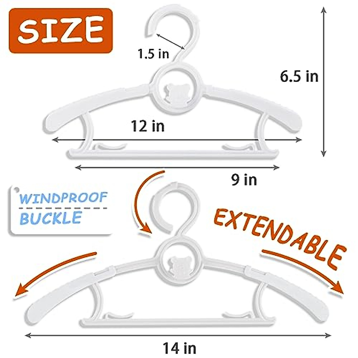 40 Pack Baby Hangers for Closet Plastic Kids Hangers Clothes Space Saving Hangers Non Slip Extendable Baby Hangers for Nursery Toddler Heavy Duty Clothing Hangers Bulk, White