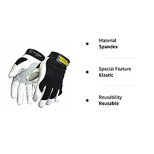 Tillman Large Black and White TrueFit Goatskin and Spandex Full Finger Mechanics Gloves with ElasticHook and Loop Cuff