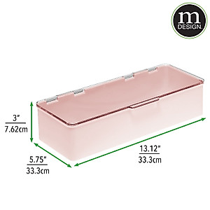 mDesign Long Plastic Cosmetic Storage Organizer Box Containers with Hinged Lid for Bedroom, Bathroom Vanity Shelf or Cabinet, Holds Masks, Palettes, Lotion, or Nail Polish, 2 Pack - Light Pink/Clear