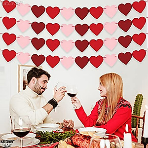Felt, Heart Valentines Garland for Valentines Day Decor - Pack of 40, No DIY | Red, Rose, Light Pink Heart Garland, Heart Garland Decorations | Heart Banner Garland, Romantic Valentines Day Decoration