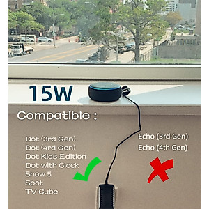 Qjin Power Cord for Echo Dot 3rd Gen, Dot 4th Gen, Dot 5th Gen, Dot Kids Edition, Dot with Clock, Show 5, Spot, TV Cube 15W Replacement Charger Adapter