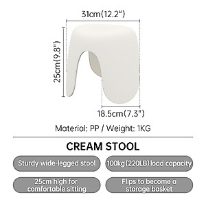 SHIMOYAMA Cream Stool, 10 Inch Kids Stool, Plastic Step Stool for Adults, Sturdy Sitting Stool, Holds Up to 220 lbs for Playroom, Bedroom, Living Room, Bathroom