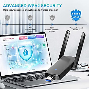 1300Mbps USB WiFi Adapter for Desktop PC - USB 3.0 WiFi Dongle with Antenna, 2.4GHz & 5GHz Dual Band WiFi Card, WiFi Adapter Compatible with Windows 11/10/8.1/8/7, Mac OS 10.9-10.15