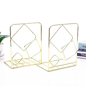 Wonzonewd File Sorters 2pcs Square Metal Desktop Bookends Book Ends Support Stand Holder Shelf Bookrack