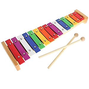 15 Note Toddler Xylophone Multi-Colored Metal Bars Glockenspiel Resonator Bells with 2pcs Mallets