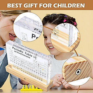 OCTAOR Periodic Table of Real Elements, Wooden Base with RGB Lighting and Magnifying Glass, Student Chemistry Learning Tool, Larger Size Acrylic Science Gift and Craft (8.3 x 5.5 inch)