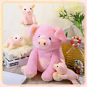 Zomiboo 4 Pcs Pig Plush Stuffed Animals Set Mommy Pig Stuffed Animal with 3 Baby Plush Piggy in Her Tummy Mommy Pig and Baby Small Plush Pig Valentine's Day Birthday Gift for Toddlers Boys Girls
