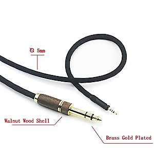 NewFantasia Replacement Audio Upgrade Cable 6N OCC Copper Single Crystal Silver Plated Cord Compatible with Sennheiser HD598 HD598SE HD560s HD598Cs HD598SR Headphone Walnut Wood Shell & 6.35mm Adapter
