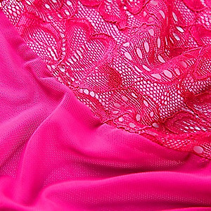 Women Sexy Teddy Lingerie One Piece Lace Babydoll Bodysuit Nightie Plus Size S-3XL (Medium, Rose Red)