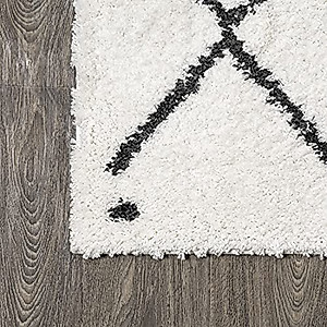 JONATHAN Y MOH410A-5 Cami Moroccan Style Diamond Shag Indoor Area-Rug Bohemian Contemporary Geometric Easy-Cleaning Bedroom Kitchen Living Room Non Shedding, 5 X 8, White/Black