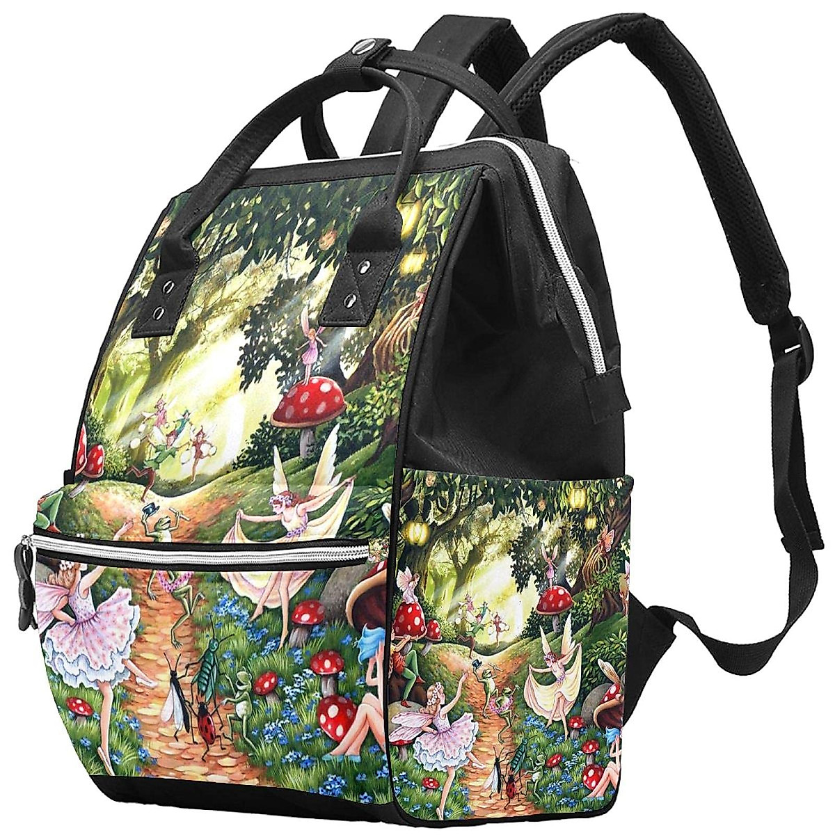 LORVIES Fairies and Mushrooms Diaper Bag Backpack, Large Capacity Muti-Function Travel Backpack
