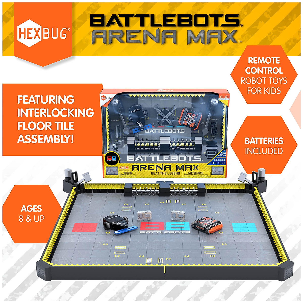 HEXBUG BattleBots Arena MAX, Multiplayer Robot Board Game for Kids, Remote Control Toy, Batteries Included, for Boys and Girls Ages 8 and Up