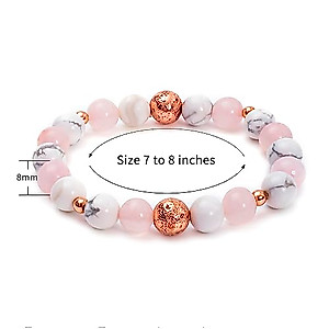 Lava Rock Pink Zebra Jasper Bracelet, Stress Relief Yoga Relaxation Bracelets, Natural Crystal Stone Healing Spiritual Bracelet,Adjustable Beaded Bracelet, Anti Anxiety Happy Mood Bracelet for Women, Bring Good Luck Gift (Beaded Bracelets)