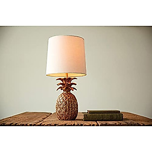 Creative Co-Op Resin Pineapple Table Lamp with Linen Shade, Distressed Gold