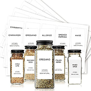 v2croft 160 Preprinted 1.375inch X 2.125inch Minimalist Spice Labels Set w/Extra Black Text on White, waterproof Matte For Jars, Glass Containers & Canisters,- Include an Exclusive Reference sheet