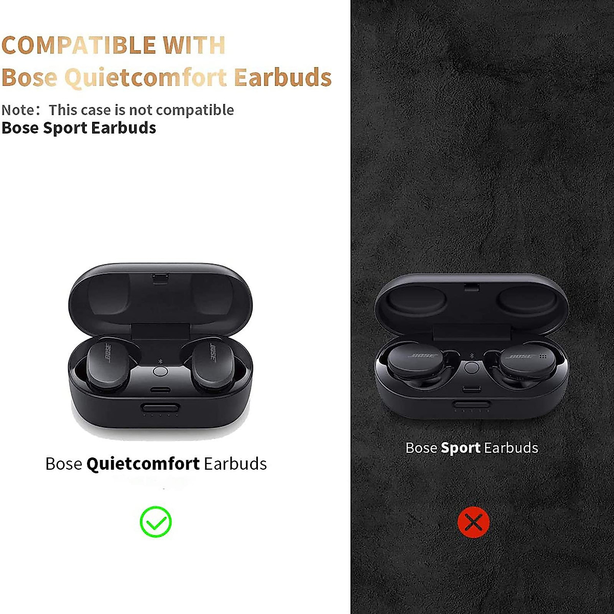 WQNIDE Case for Bose QuietComfort Earbuds, Soft and Flexible Silicone Scratch/Shock Resistant Cover for True Wireless Bluetooth Earphones with Carabiner (Black)