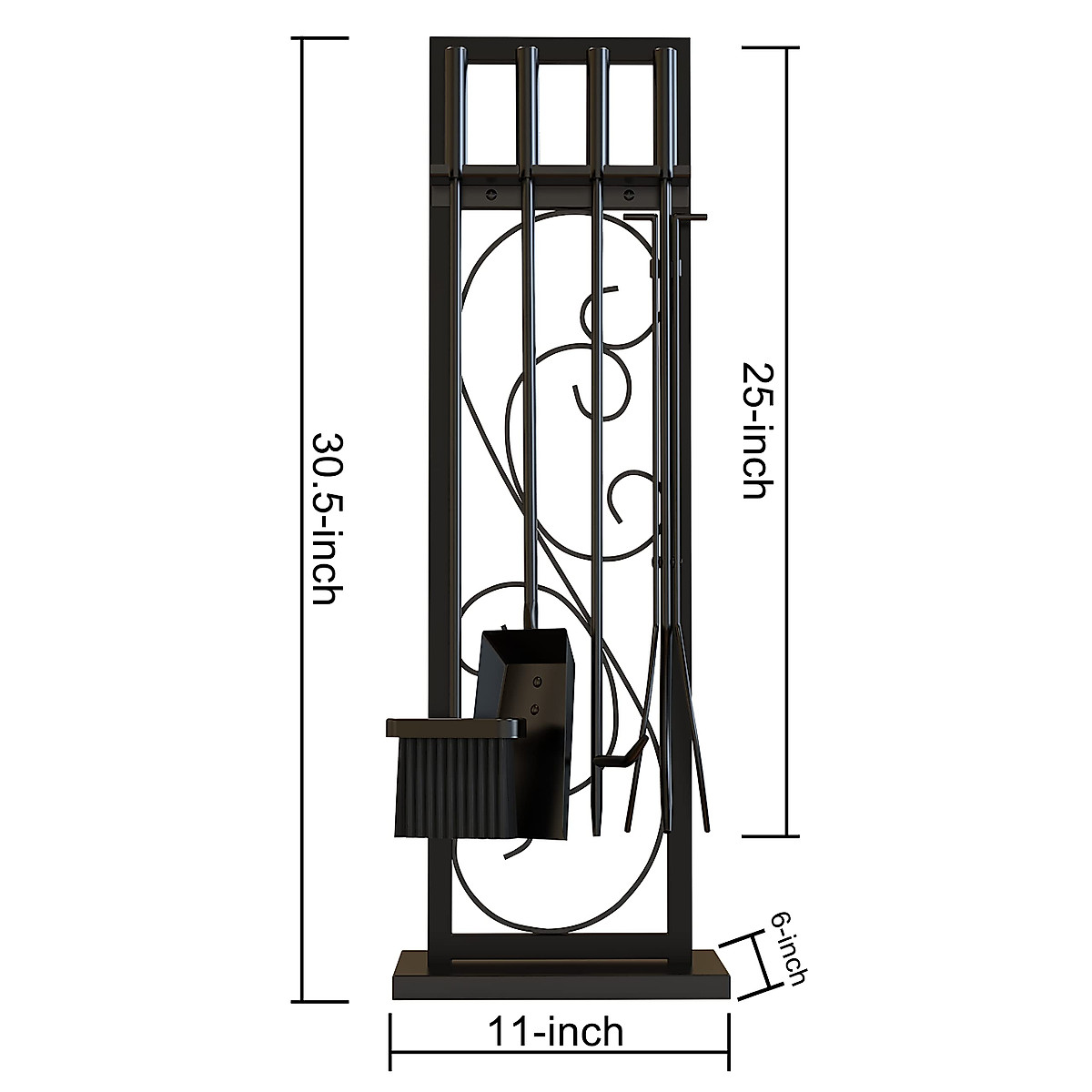 Fire Beauty 5 Piece Black Steel Fireplace Tool Set Fireplace Tool Furnace Accessory Kit with Brush, Poker, Spatula and Pliers