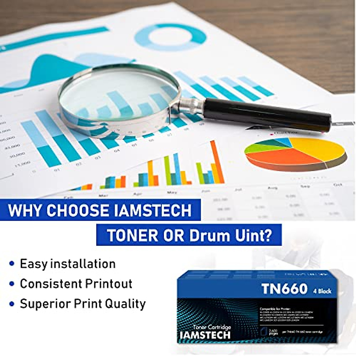 iamstech TN 660 TN-660 TN660 4-Pack High Yield Black Compatible Toner Cartridge Replacement for HL-L2380DW HL-L2300D HL-L2320D HL-L2340DW MFC-L2700DW MFC-L2740DW DCP-L2540DW Printer