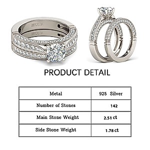 Jeulia Classic Round Cut Sterling Silver Ring Set Cubic Zirconia CZ Engagement Anniversary Eternity Wedding Band Ring for Women With Jewelry Gift Box (9)