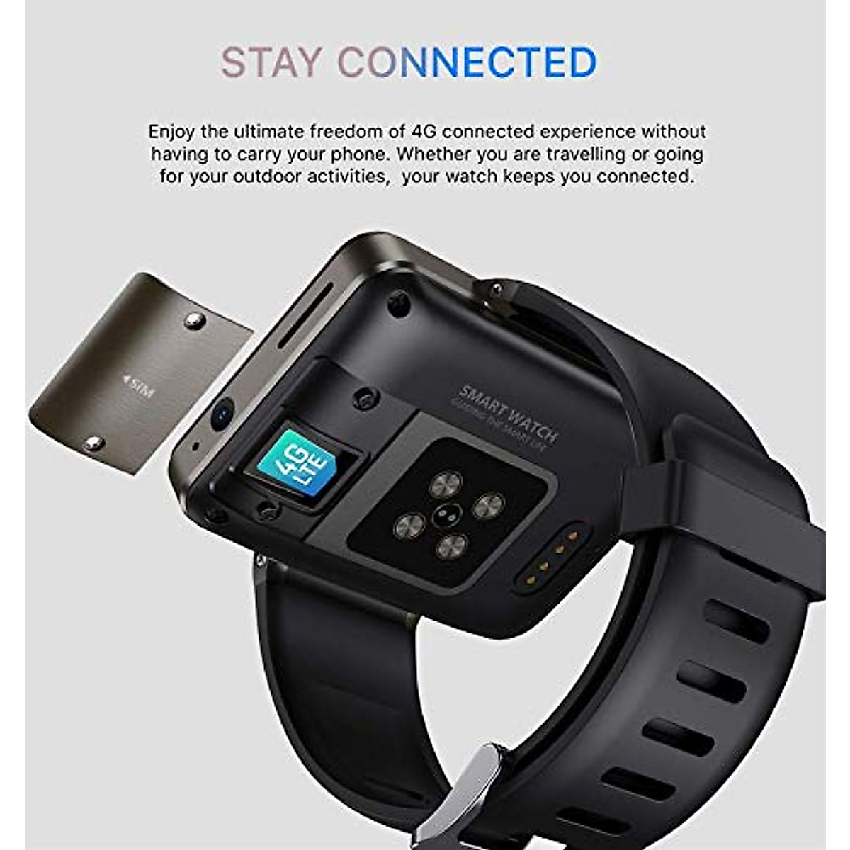 ISPEKTRUM iS101 Android Smart Watch 2.4” Screen Dual Camera 3GB+32GB 2080 mAh Battery Waterproof LTE Calls & Text GPS WiFi Google Play Store Sports Mode Fitness Tracker Heart Rate Monitor, Pedometer