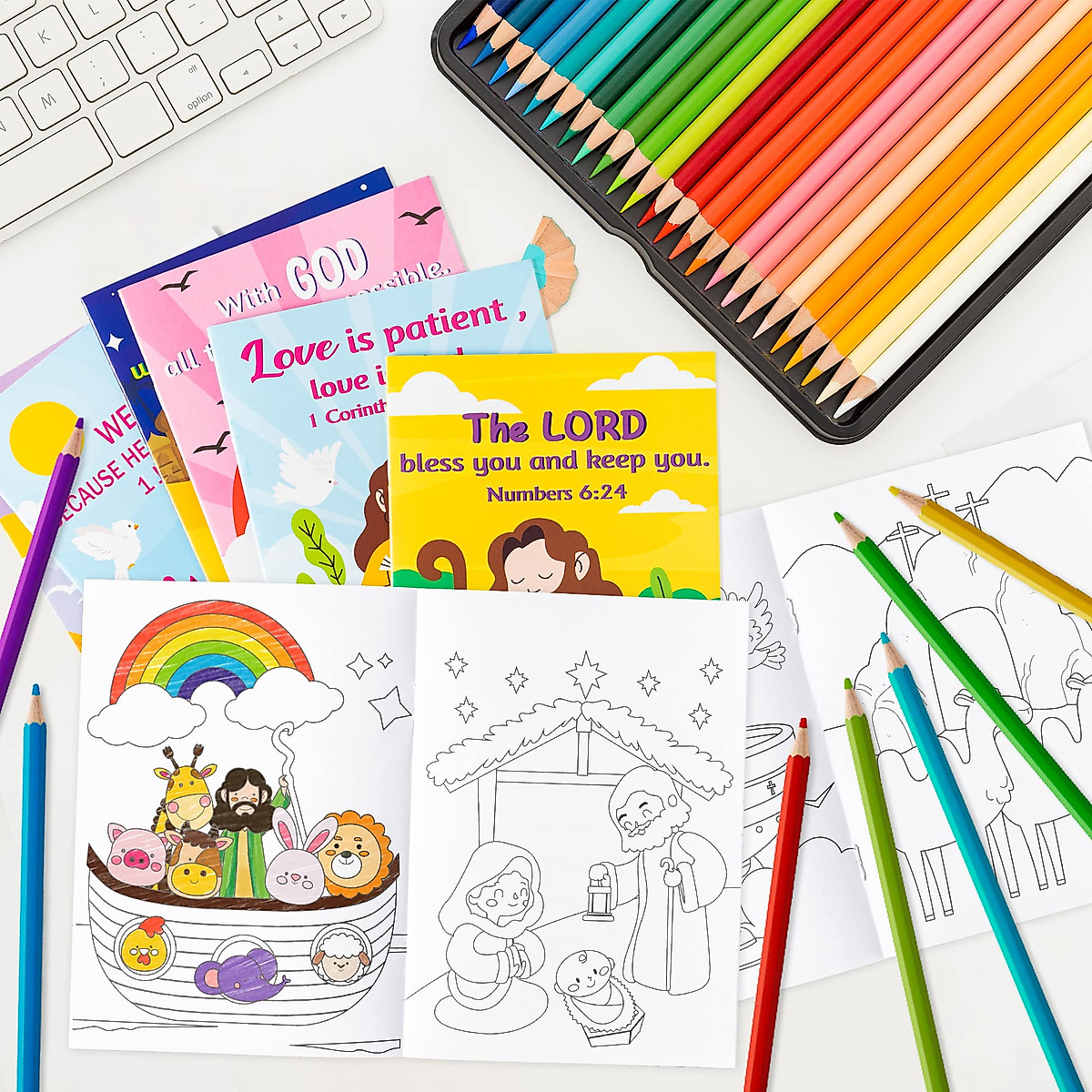ANGOLIO 24Pcs Christian Religious Coloring Books Bulk for Kids DIY Art Drawing Book for Sunday School Prizes Back to School Classroom Rewards Church Activity Carnival Party Favors, 6 Styles